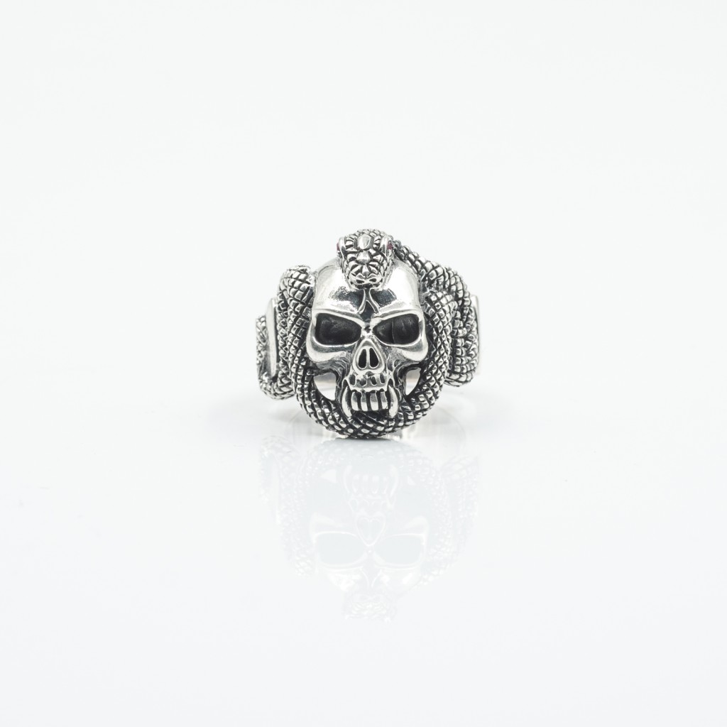 Inel cap de mort sarpe rosu Argint - ArielSilver- Ariel Silver
