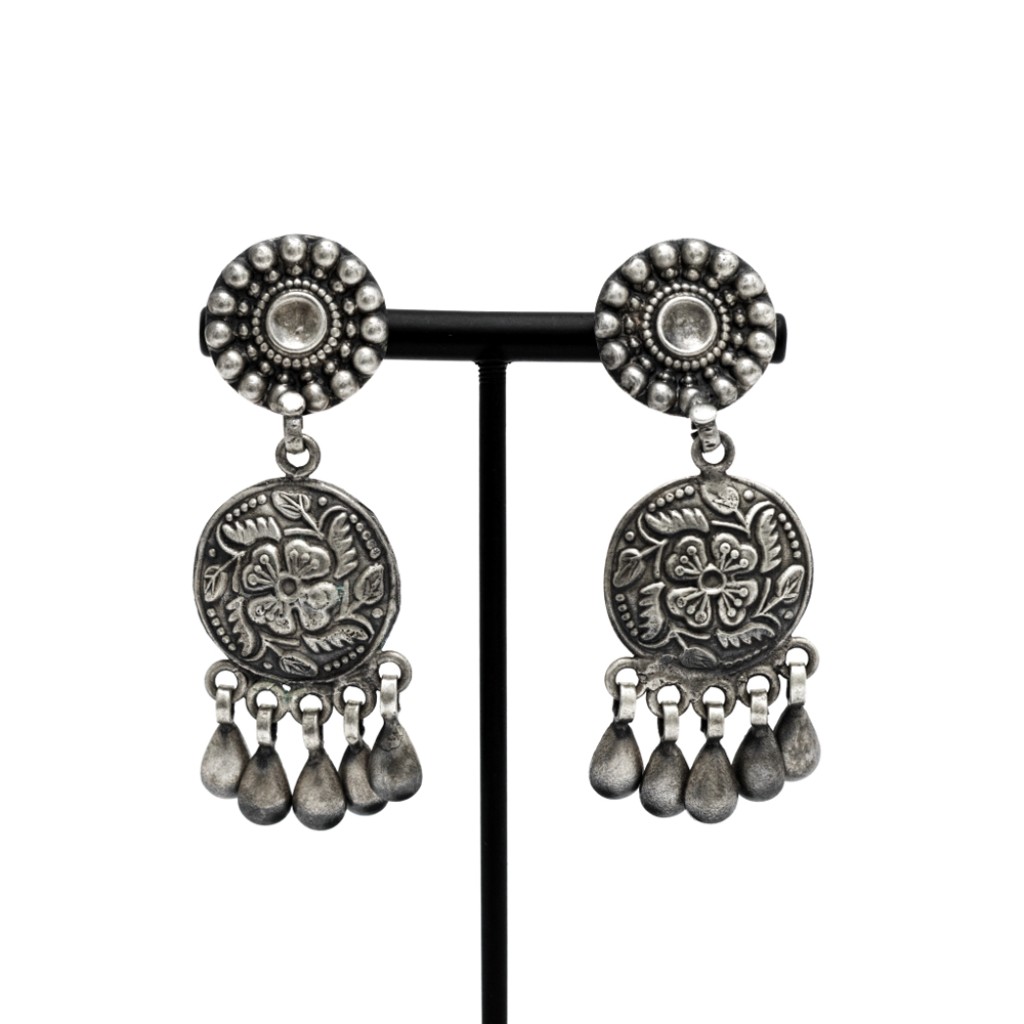 Cercei etnici floare soare India Argint - ArielSilver- Ariel Silver