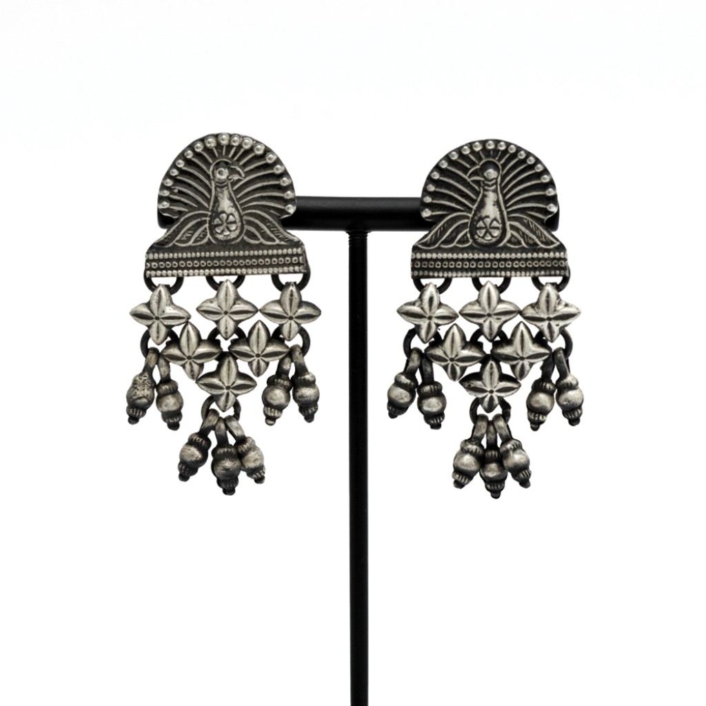 Cercei etnici paun ciucuri India Argint - ArielSilver- Ariel Silver